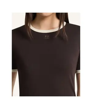 COURREGES Courrèges Contrast Trim Logo T-shirt - Chocolate/cream