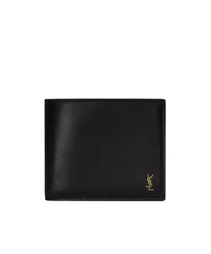 Saint Laurent Tiny Cassandre East/west Wallet In Shiny Leather - Black