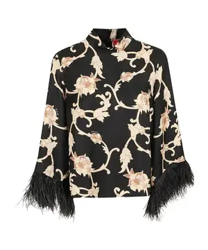 La DoubleJ Floral Print Feather Cuff Top