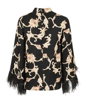 La DoubleJ Floral Print Feather Cuff Top