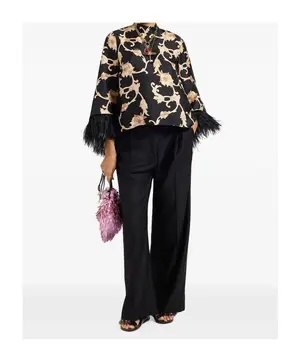 La DoubleJ Floral Print Feather Cuff Top