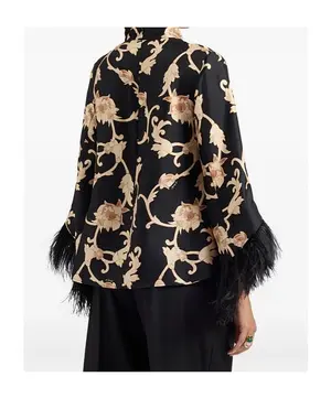 La DoubleJ Floral Print Feather Cuff Top