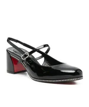 CHRISTIAN LOUBOUTIN Round Toe Slingback Block Heel Sandals