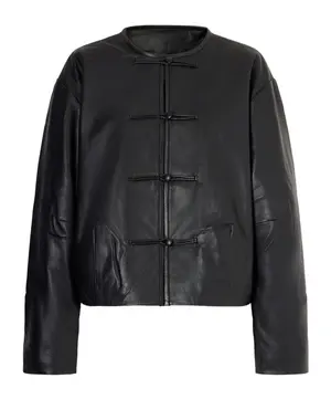 ST. AGNI Oriental Charm" Leather Jacket With Chinese Knot Buttons