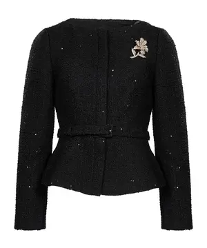ROLAND MOURET Roland Mouret Flower Brooch Sequin Boucle Jacket