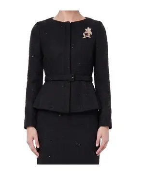 Roland Mouret Flower Brooch Sequin Boucle Jacket