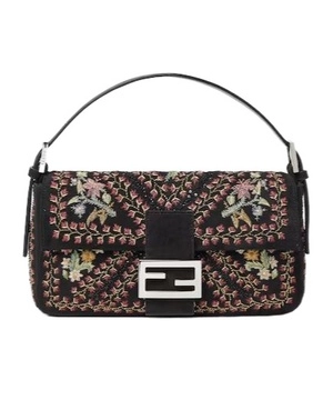 FENDI FENDI Baguette Embroidered Suede Shoulder Bag