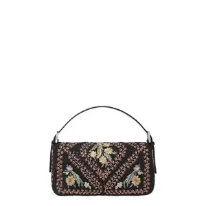 Fendi Baguette Embroidered Suede Shoulder Bag