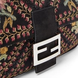 Fendi Baguette Embroidered Suede Shoulder Bag