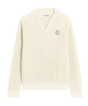 Maison Kitsuné Fox Head Ribbed Polo Jumper