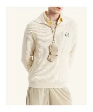 Maison Kitsuné Fox Head Ribbed Polo Jumper