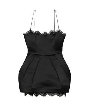 Blumarine Spaghetti Strap Lace Trimmed Pleated Dress