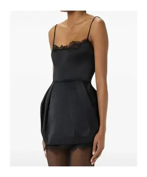 Blumarine Spaghetti Strap Lace Trimmed Pleated Dress