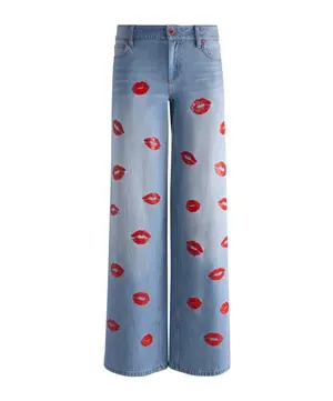 ALICEOLIVIA Lip-print Wide-leg Denim Trousers