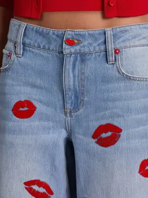 ALICEOLIVIA Lip-print Wide-leg Denim Trousers