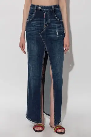 Dsquared2 Denim Maxi Skirt With Front Slit