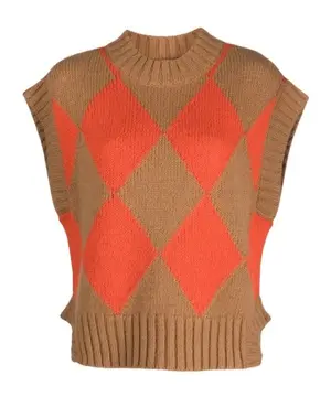 La DoubleJ Argyle Print Knitted Vest - Brown