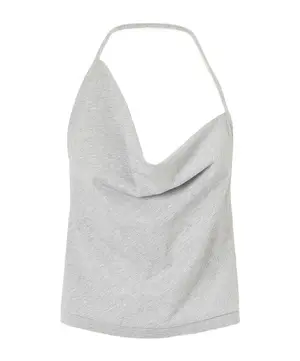 ST. AGNI Cotton Knit Backless Halter Top With Draped Neckline
