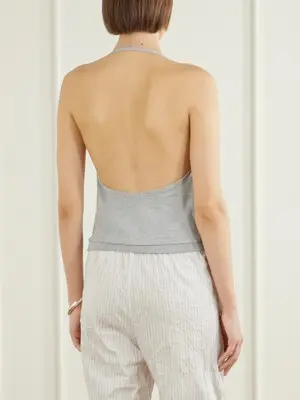 ST. AGNI Cotton Knit Backless Halter Top With Draped Neckline