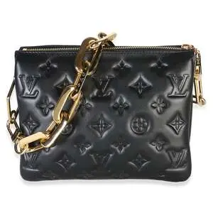LOUIS VUITTON Monogram Embossed Lambskin Coussin Bb Shoulder Bag - Black