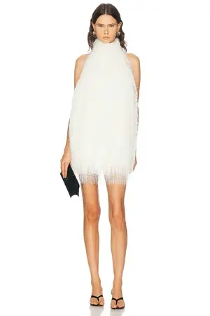 AEXAE Polyester Fringe Halterneck Mini Dress - Cream