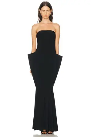 Norma Kamali Strapless Wing Fishtail Gown - Black