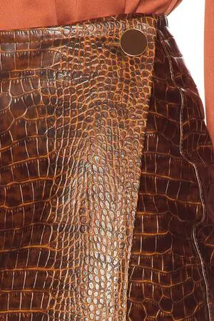 ROWEN ROSE Croc-embossed Faux Leather Maxi Wrap Skirt - Tan