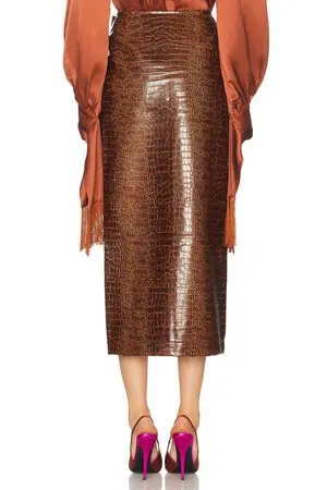ROWEN ROSE Croc-embossed Faux Leather Maxi Wrap Skirt