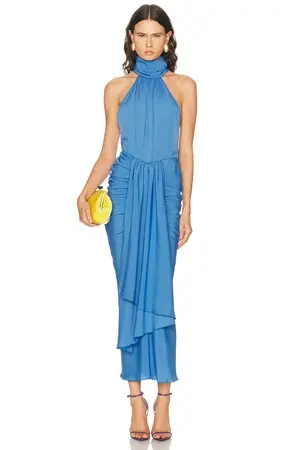 ROWEN ROSE Bow Neck Maxi Dress - Blue