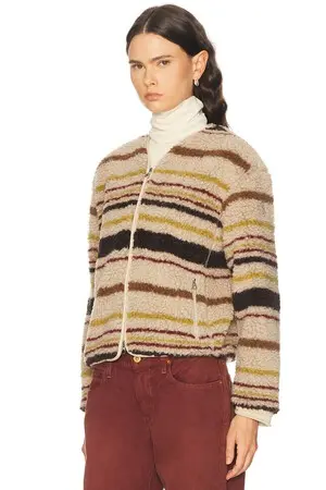 Moncler Striped Teddy Zip-up Cardigan - Light Beige