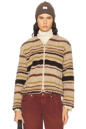 Moncler Striped Teddy Zip-up Cardigan - Light Beige