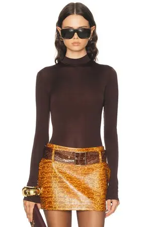 Lapointe Jersey Mock Neck Bodysuit - Chocolate
