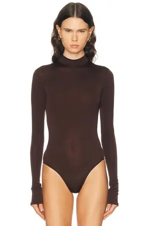 Lapointe Jersey Mock Neck Bodysuit - Chocolate