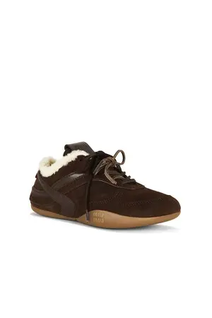 Miu Miu Suede And Shearling Lined Sneakers - Moro