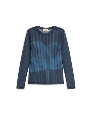 THINKING MU Tere's Sheer Navy Lotus Top