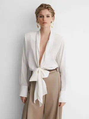 ATELIER Silk Crepe De Chine Tie-front Shirt - Ivory