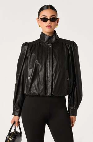 Astr The Label Faux Leather Bomber Jacket - Black