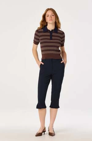 Astr The Label Linda Ruffle Capri Pants - Navy