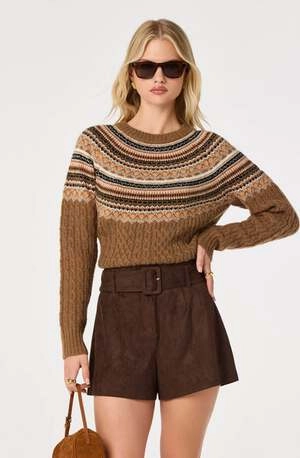 Astr The Label Daria Fair Isle Cable Knit Sweater