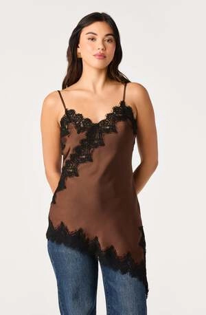 Astr The Label Laura Lace Trim Longline Cami Brown