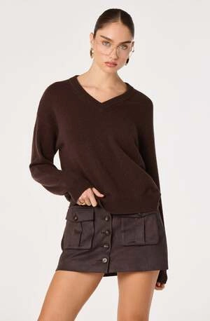 Astr The Label Bowie Heather V-neck Sweater Brown