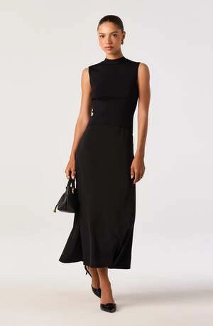 Astr The Label Ora High-neck Tie-back Midi Dress - Black