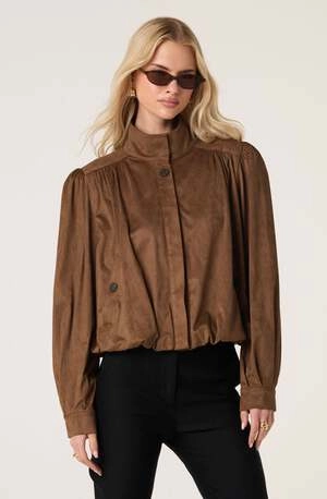Astr The Label Faux Suede Bomber Jacket - Coffee
