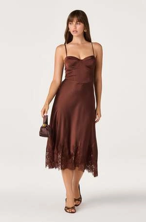 Astr The Label Abrianna Bustier Satin Midi Dress - Brown