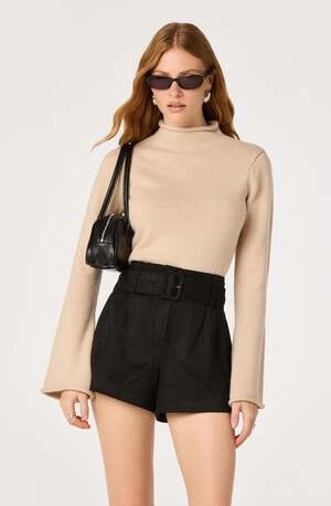 Astr The Label Faux Suede Belted High-rise Shorts