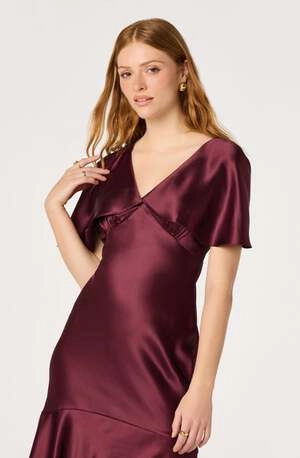 Astr The Label Jamie Cape Sleeve Satin Maxi Dress