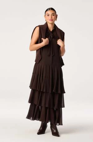Astr The Label Tiered Ruffle Maxi Dress With Tie Neck