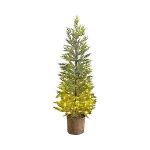 NEARLY NATURAL 4' Pre Lit Artificial Snowed Cypress Christmas Tree - Green