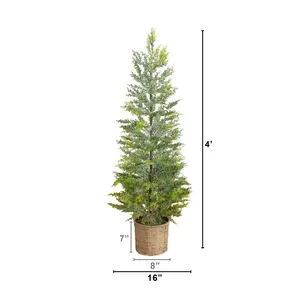 NEARLY NATURAL 4' Pre Lit Artificial Snowed Cypress Christmas Tree