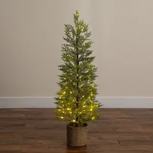 NEARLY NATURAL 4' Pre Lit Artificial Snowed Cypress Christmas Tree